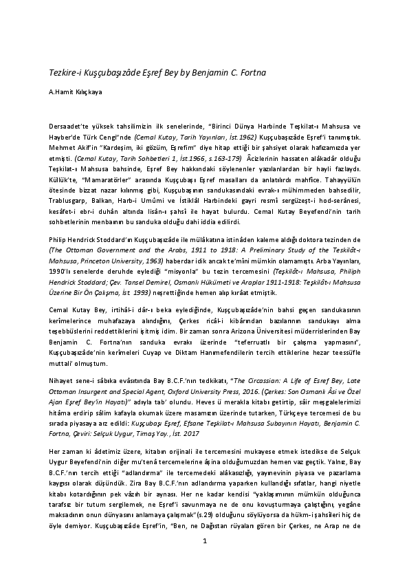 (PDF) Tezkire-i Kuşçubaşızâde Eşref Bey by Benjamin C. Fortna