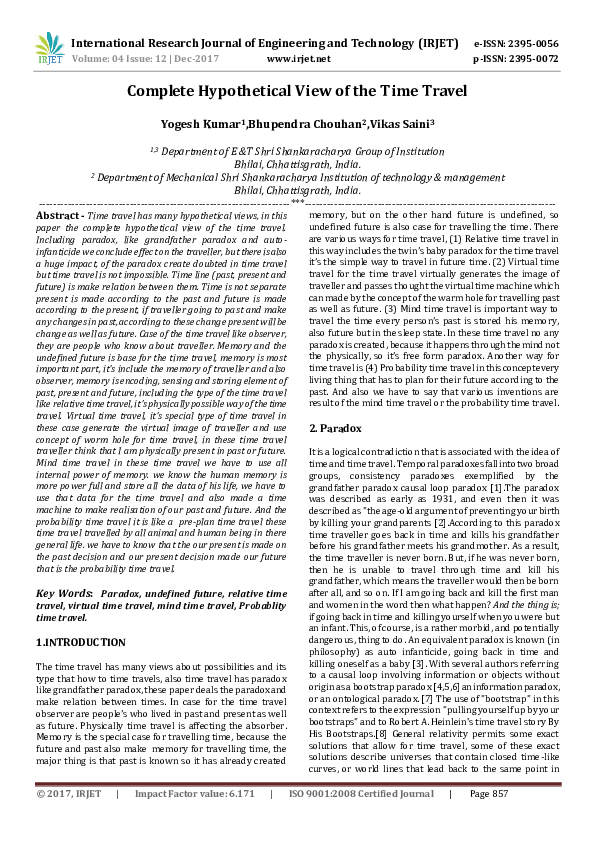 (PDF) Complete Hypothetical View of the Time Travel | IRJET Journal ...