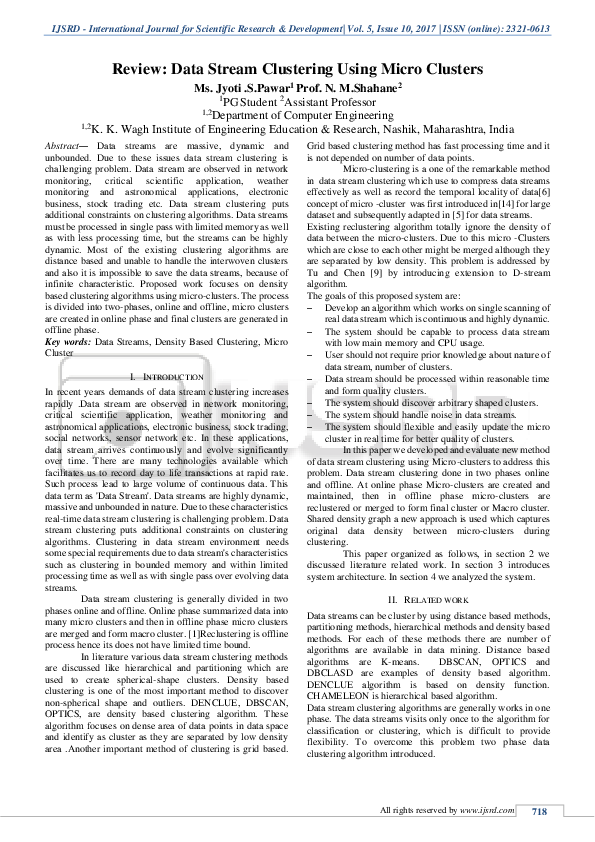 Pdf Review Data Stream Clustering Using Micro Clusters