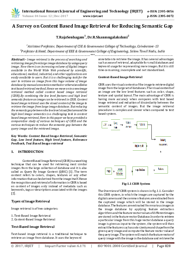Pdf A Survey On Content Based Image Retrieval For Reducing Semantic Gap