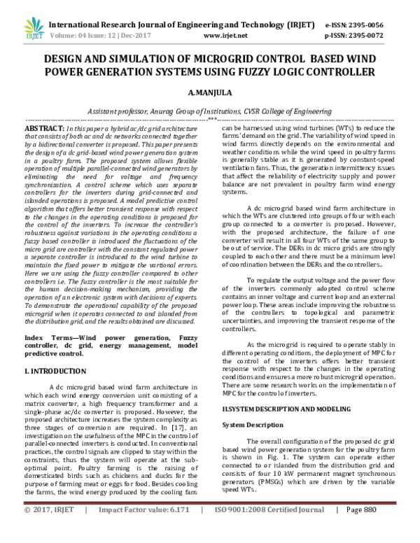 Pdf Design And Simulation Of Microgrid Control Based Wind Power Generation Systems Using Fuzzy