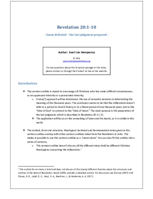 (PDF) Revelation 20:1-10 -Satan defeated – the last judgment prepared