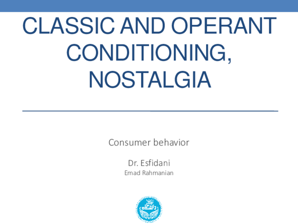 (PDF) CLASSIC AND OPERANT CONDITIONING, NOSTALGIA Consumer behavior