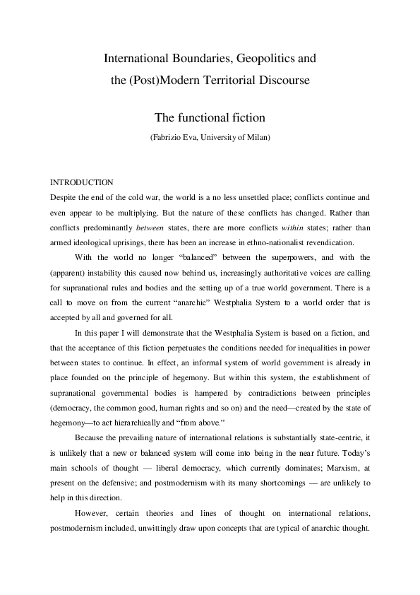 (PDF) International boundaries, geopolitics and the (post)modern ...