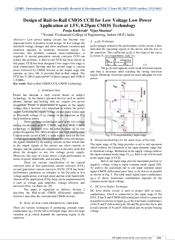(PDF) Design of Rail-to-Rail CMOS CCII for Low Voltage Low Power Application at 1.5V, 0.25µm ...