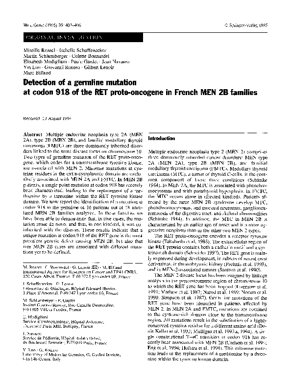 (PDF) Detection of a germline mutation at codon 918 of the RET proto ...