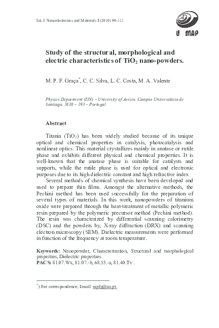 (PDF) Study of the structural, morphological and electric ...