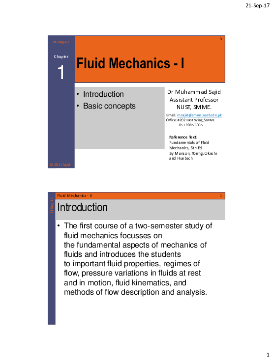 (PDF) Fluid Mechanics -I