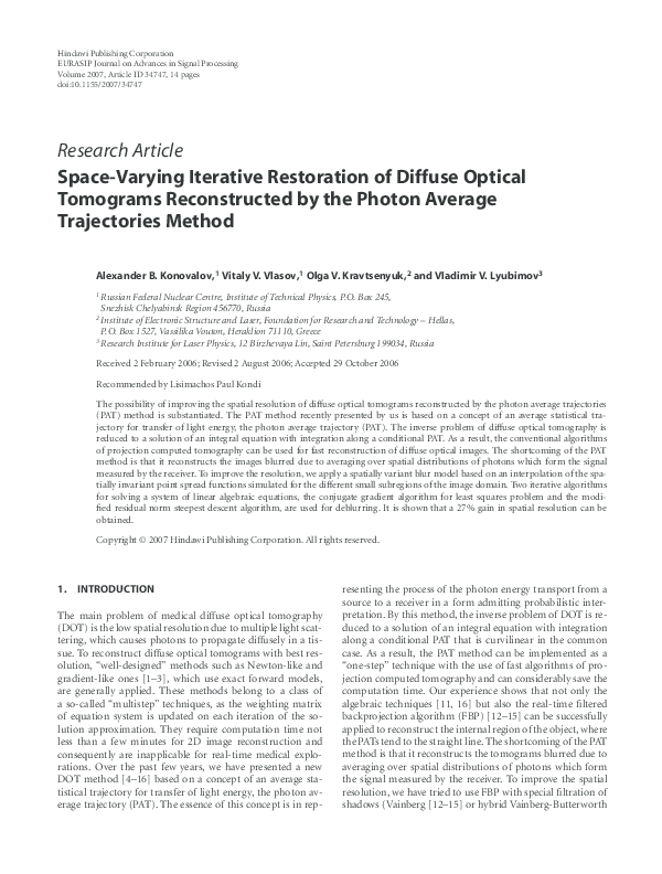 (PDF) Space-varying iterative restoration of diffuse optical tomograms reconstructed by the ...