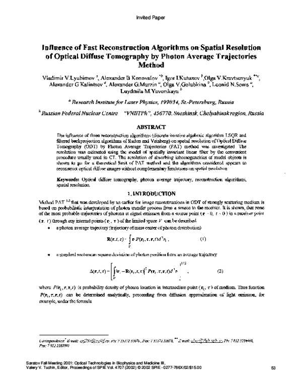Pdf Influence Of Fast Reconstruction Algorithms On Spatial Resolution