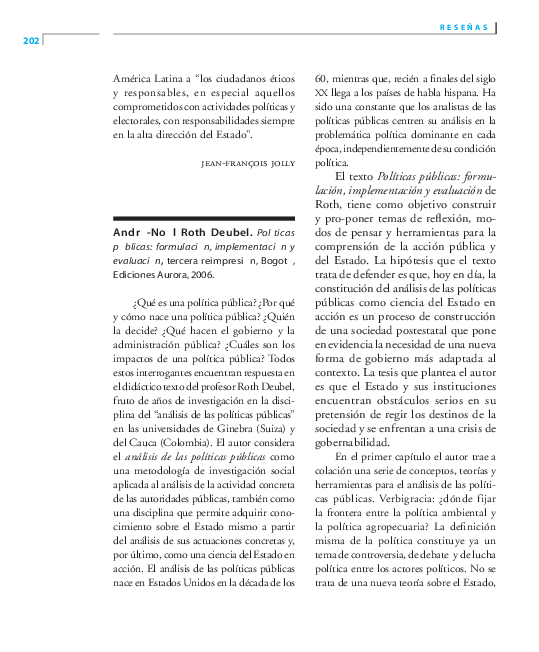 (PDF) André-Noël Roth Deubel. Políticas públicas: formulación ...