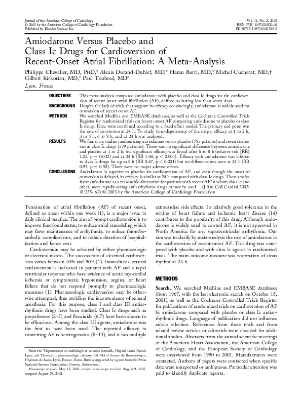 (PDF) Amiodarone versus placebo and class ic drugs for cardioversion of ...