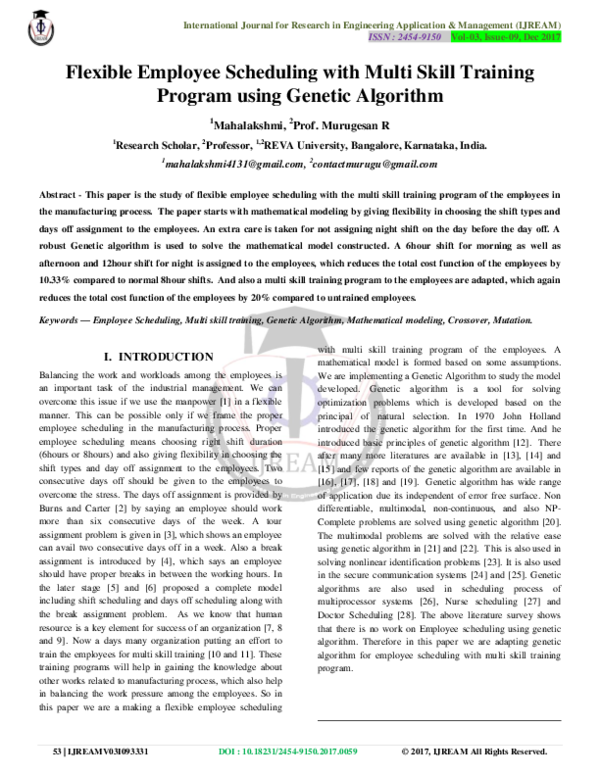 Pdf Flexible Employee Scheduling With Multi Skill Training Program Using Genetic Algorithm