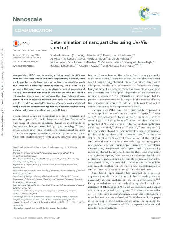 (PDF) Determination of nanoparticles using UV-Vis spectra