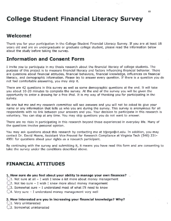 (PDF) College Student Financial Literacy Survey Welcome! Information ...