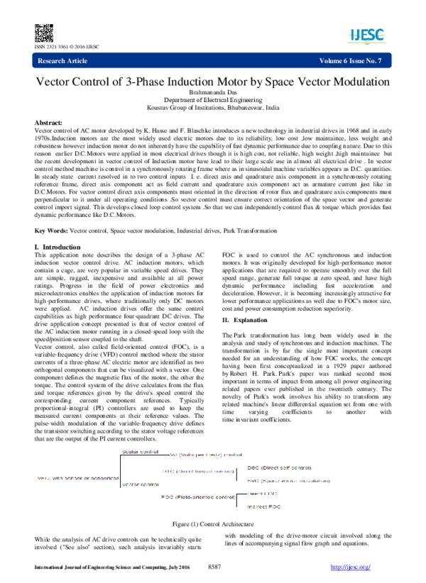 Pdf Vector Control Of 3 Phase Induction Motor By Space Vector Modulation
