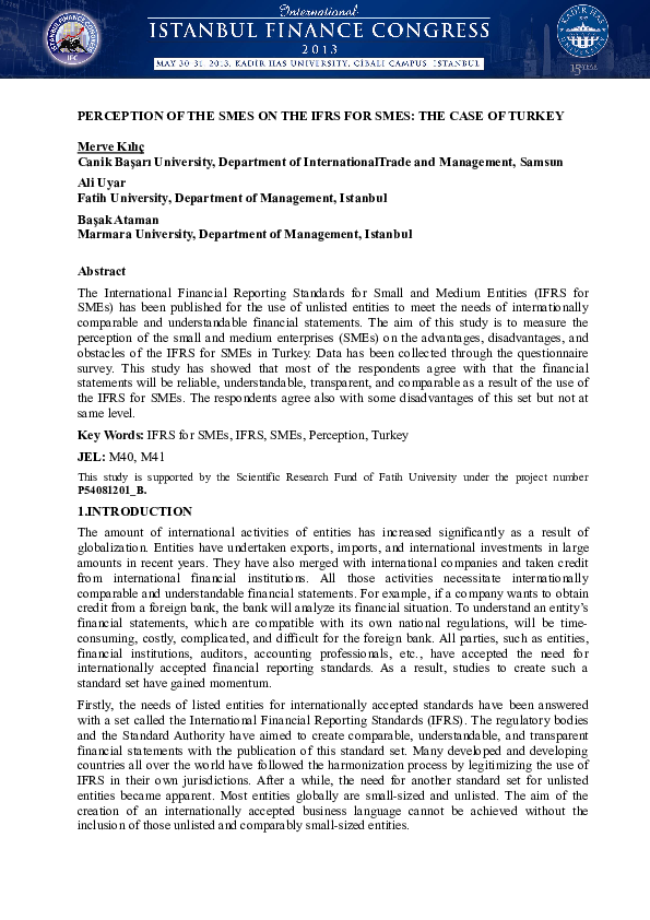 (PDF) Perception of the SMEs on the IFRS for SMEs: the case of Turkey