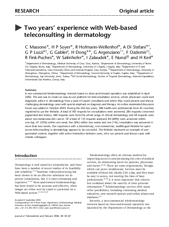 (PDF) Two years' experience with Web-based teleconsulting in ...