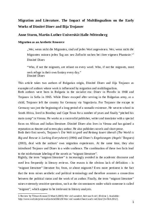 (PDF) Migration and Literature. The Impact of Multilingualism on the ...