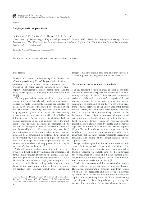(PDF) Angiogenesis in psoriasis