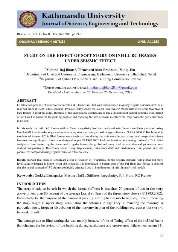 (PDF) STUDY ON THE EFFECT OF SOFT STORY ON INFILL RC FRAMES UNDER ...