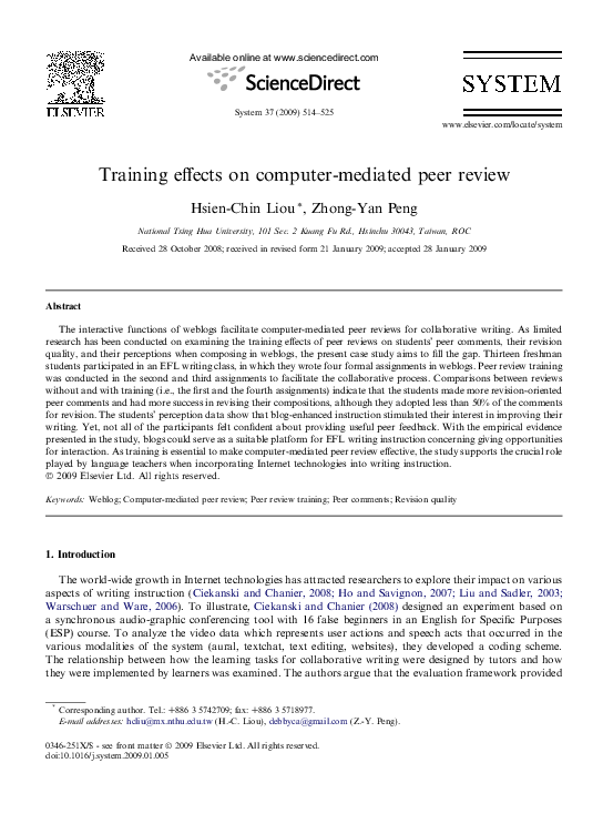 (PDF) Training effects on computer-mediated peer review