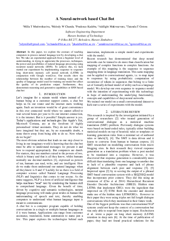 (DOC) A Neural-network based Chat Bot