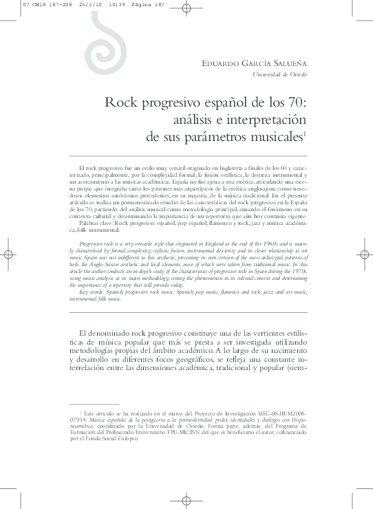 (PDF) Rock progresivo español de los 70: análisis e interpretación de sus parámetros musicales