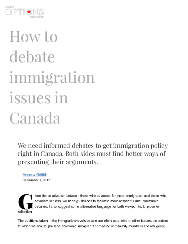 (PDF) How to debate immigration issues in Canada - Policy Options.pdf