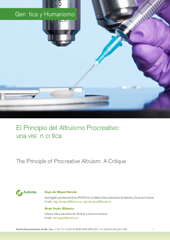 (PDF) The Principle of Procreative Altruism: A Critique El Principio ...