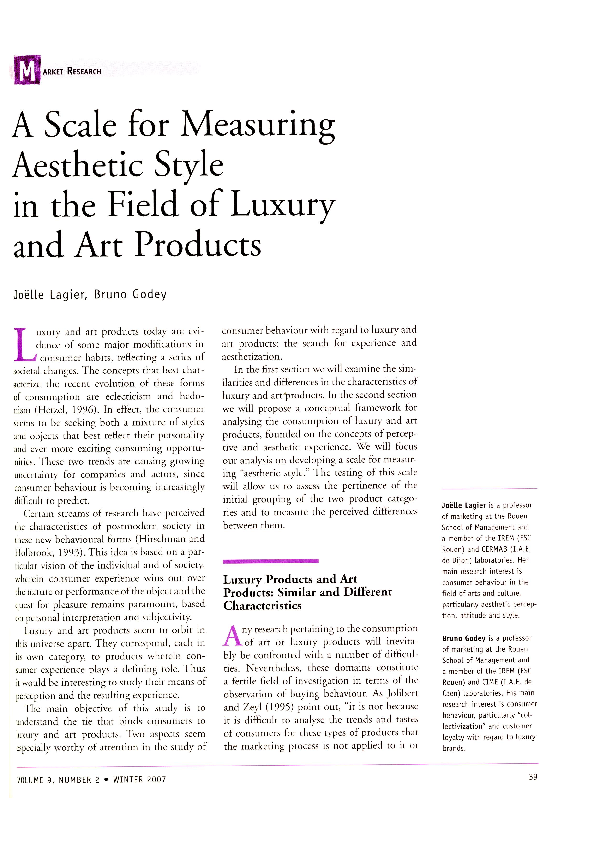 (PDF) A SCALE FOR MEASURING AESTHETIC STYLE IN THE FIELD OF LUXURY AND ...
