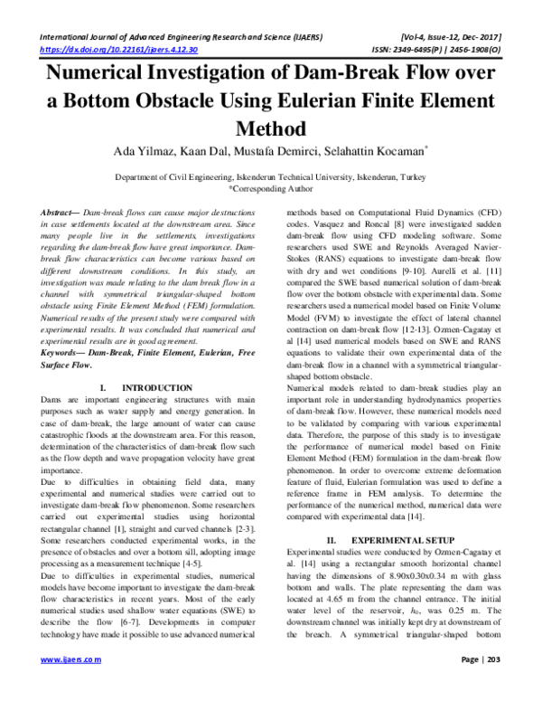 (PDF) Numerical Investigation of Dam-Break Flow over a Bottom Obstacle Using Eulerian Finite ...