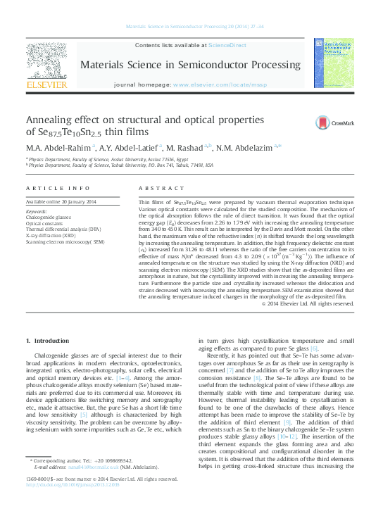(PDF) Annealing effect on structural and optical properties of Se 87.5 ...