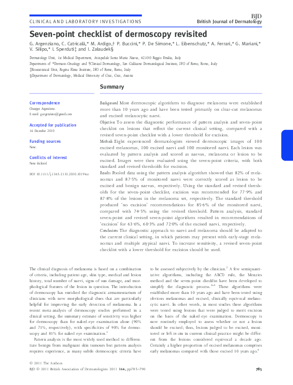 (PDF) Seven-point checklist of dermoscopy revisited (PDF) Seven-point checklist of dermoscopy revisited