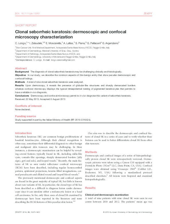 (PDF) Clonal seborrheic keratosis: dermoscopic and confocal microscopy ...