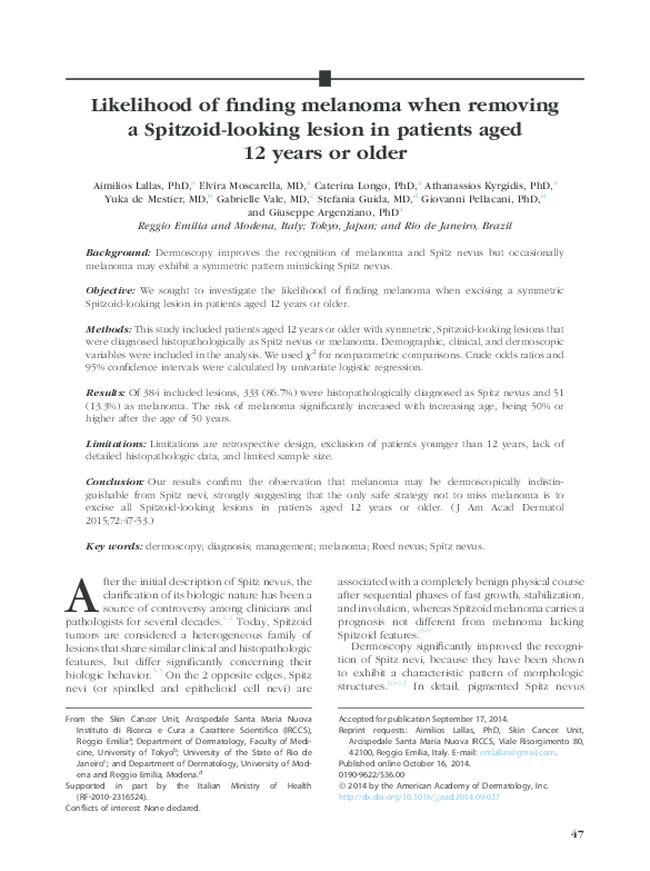 (PDF) Likelihood of finding melanoma when removing a Spitzoid-looking ...