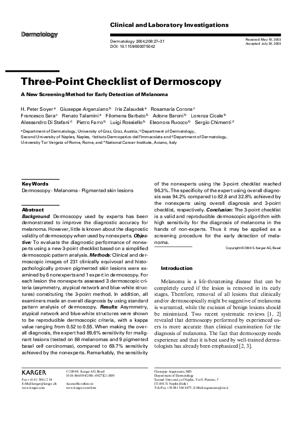 (PDF) Three-Point Checklist of Dermoscopy A New Screening Method for ...
