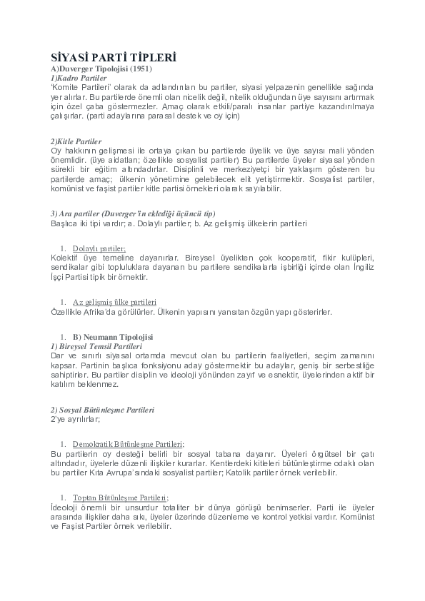 (DOC) SİYASİ PARTİ TİPLERİ