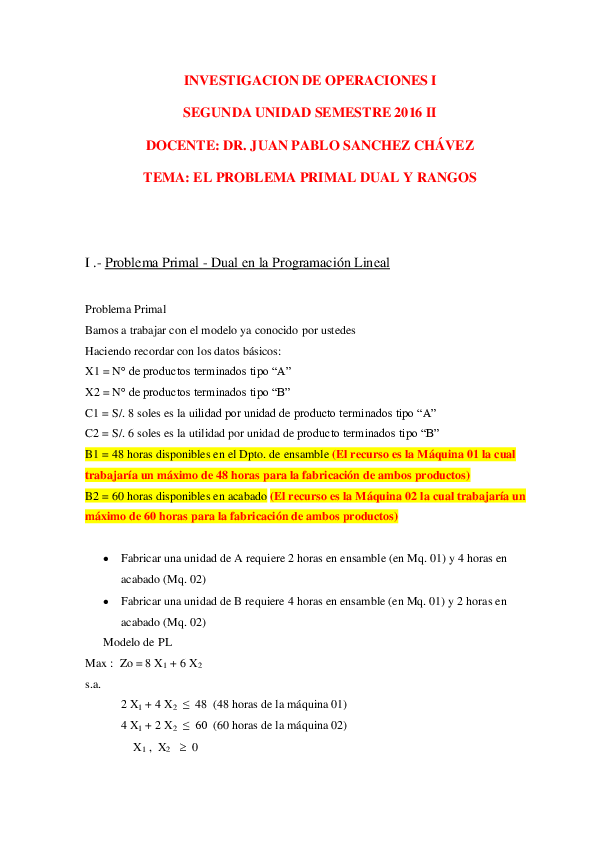 (PDF) INVESTIGACION DE OPERACIONES I SEGUNDA UNIDAD SEMESTRE 2016 II DOCENTE: DR. JUAN PABLO ...