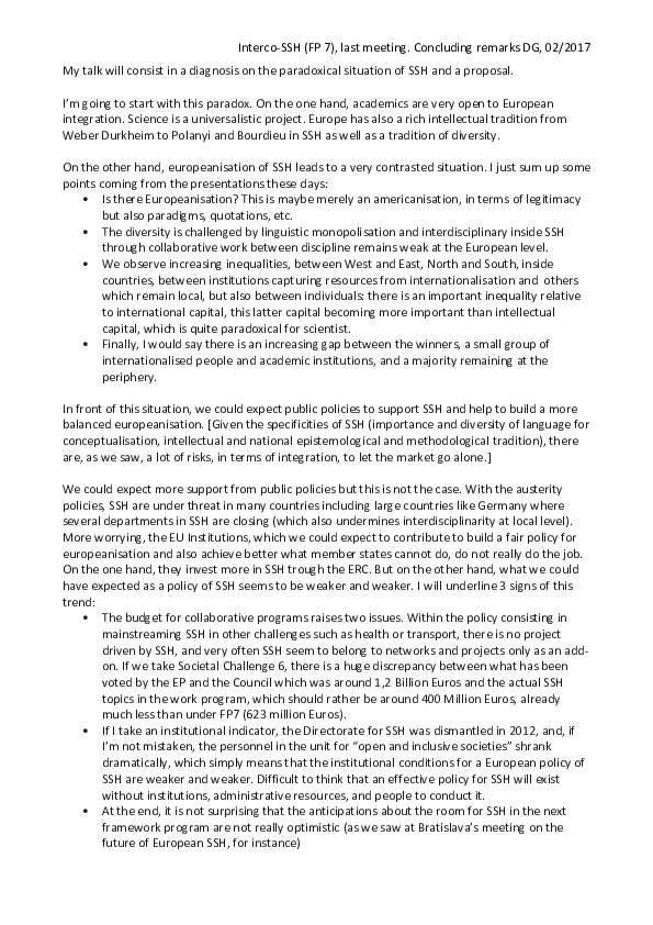 (DOC) Conclusion to interco SHS last meeting, EHESS Paris, Feb 2017