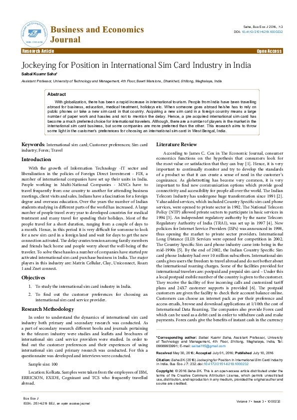 (PDF) Jockeying for Position in International Sim Card Industry in India