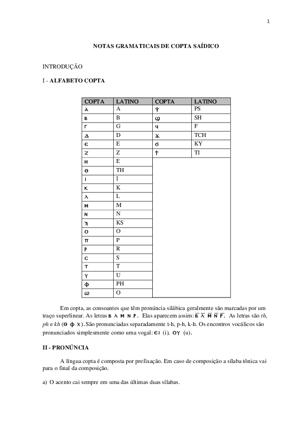 (PDF) Notas Gramaticais de Copta Saídico