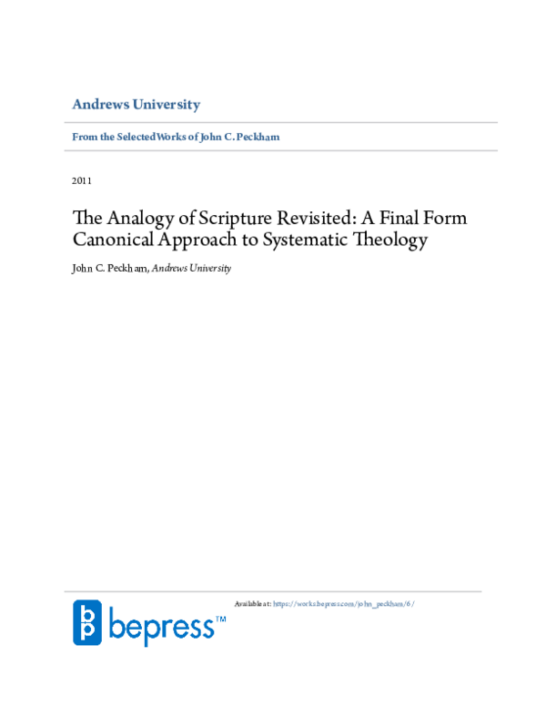 (PDF) The Analogy of Scripture Revisited: A Final Form Canonical ...