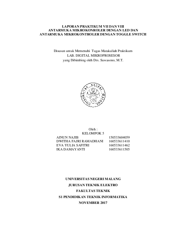(PDF) LAPORAN PRAKTIKUM 7 DAN 8 DIGITAL MIKROPROSESOR-ANTARMUKA MIKROKONTROLER DENGAN LED DAN ...