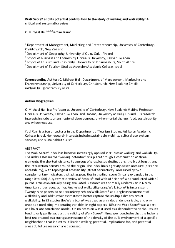 (PDF) Walk Score® and its potential contribution to the study of ...