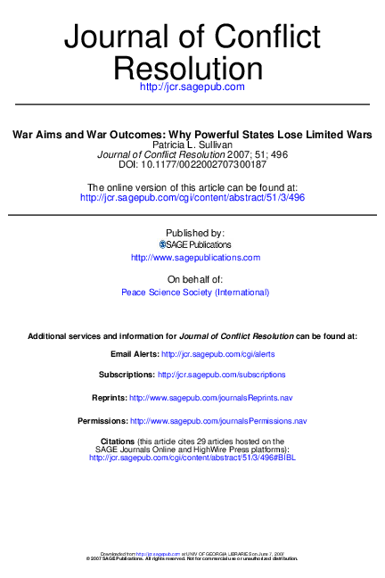 (PDF) The utility of force: War aims and asymmetric war outcomes