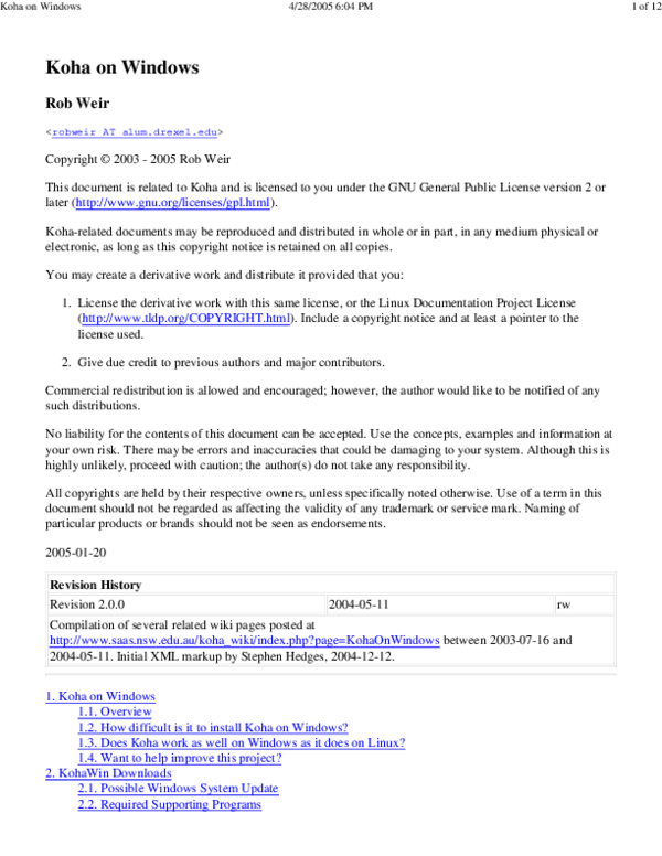 (PDF) Koha Installation on Windows