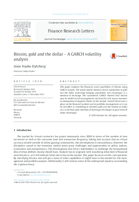 Pdf Bitcoin Gold And The Dollar A Garch Volatility Analysis