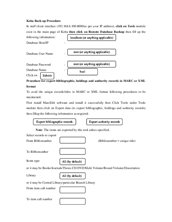 (PDF) Koha Back-up & Data Migration/Bibliographic Record Export Procedure