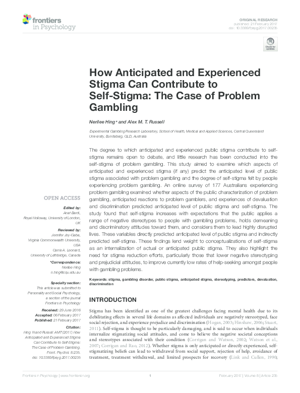 (PDF) How Anticipated and Experienced Stigma Can Contribute to Self ...